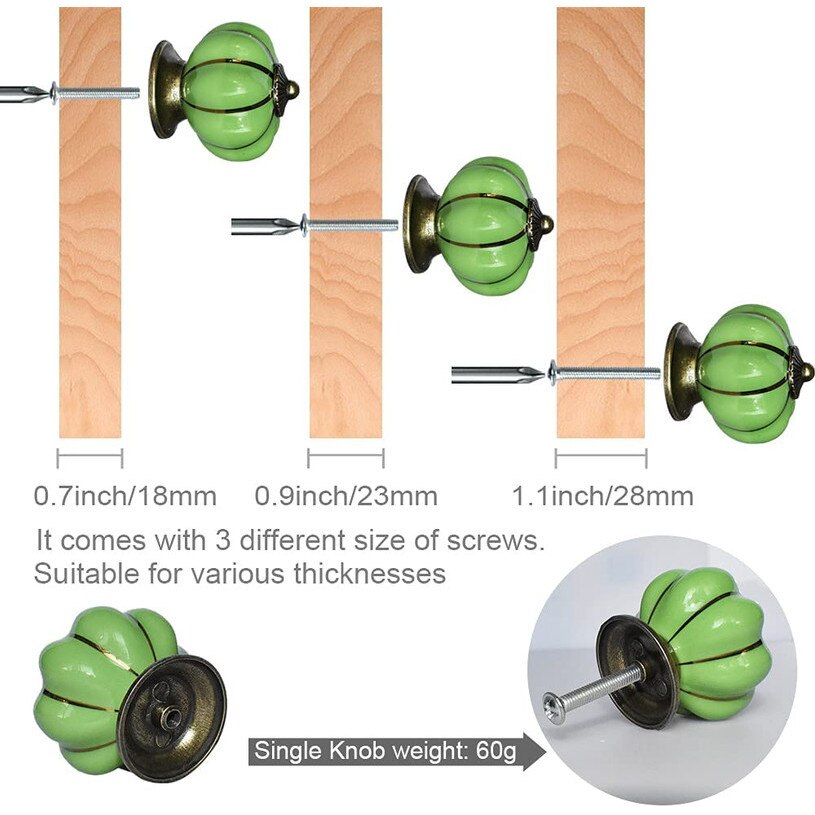 Set 6 butoni mobila, Ceramica, Forma dovleac, Verde - eMAG.ro