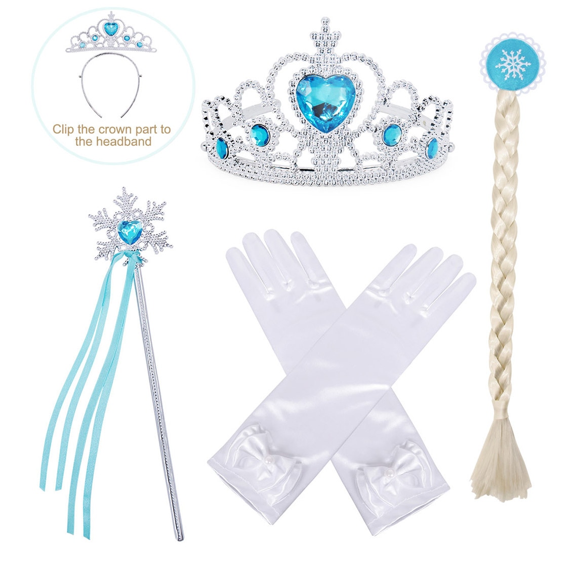 Set 4 accesorii Elsa Frozen, AmzBarley, Sceptru, Manusi, Coroana ...