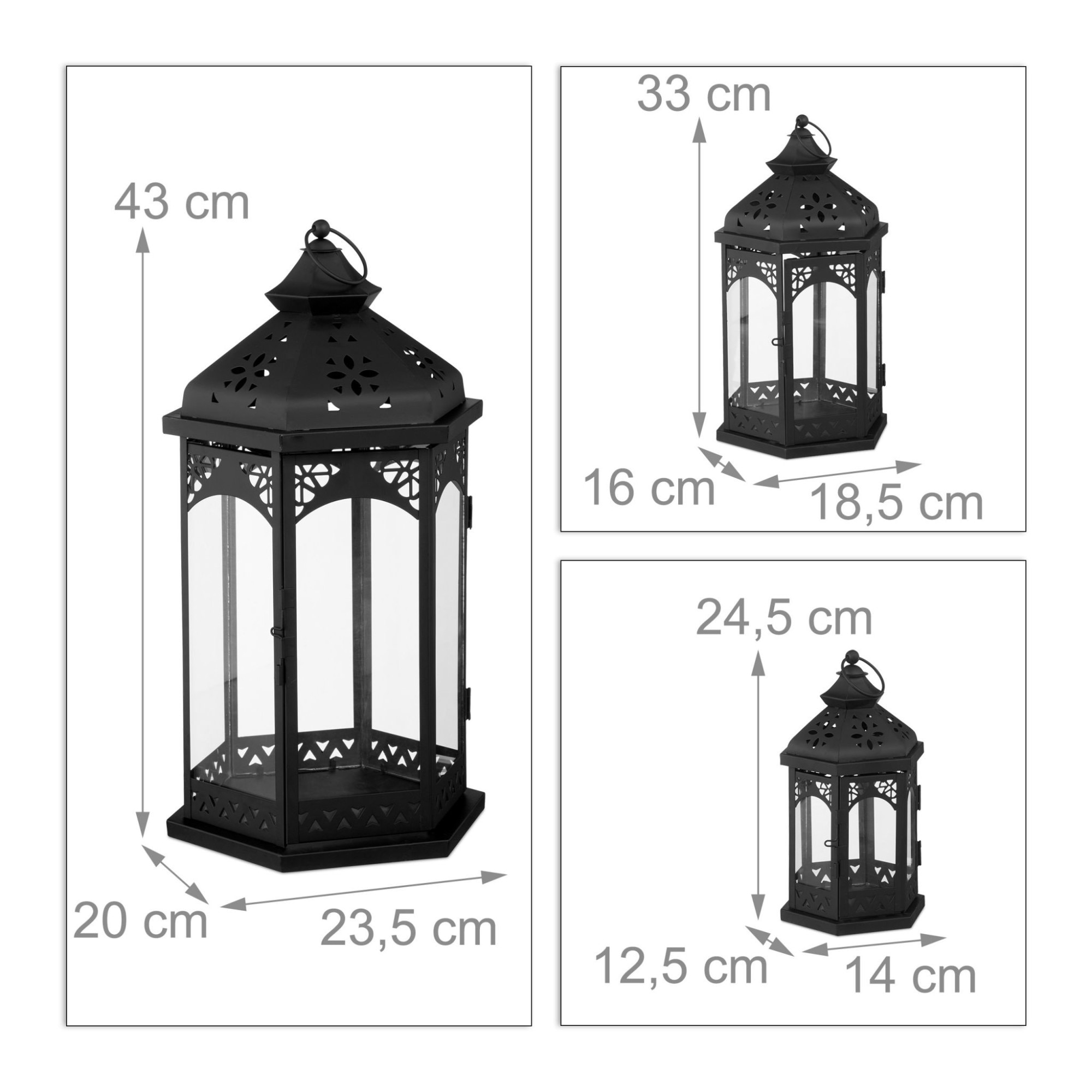 Set 3 felinare metalice, vintage, negru, Relaxdays - eMAG.ro