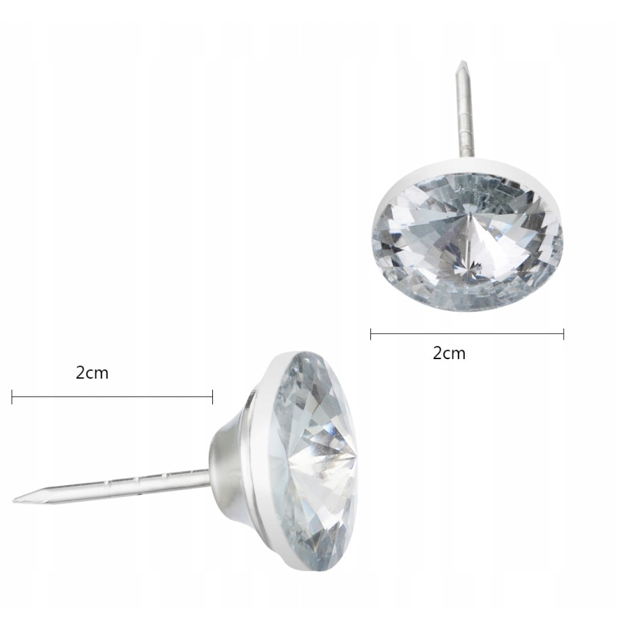Set 20 x pioneze tapiterie, Metal/Cristal, Model diament, 20 mm ...