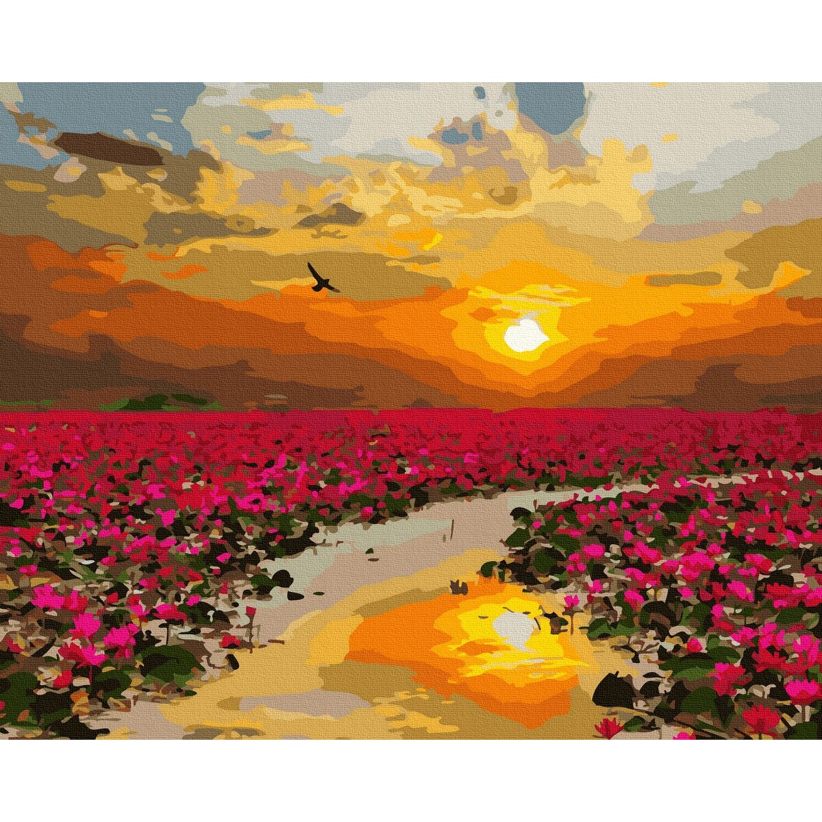 Set pictura pe numere, Apus de soare, lac, lotusi, Panza din bumbac pe ...