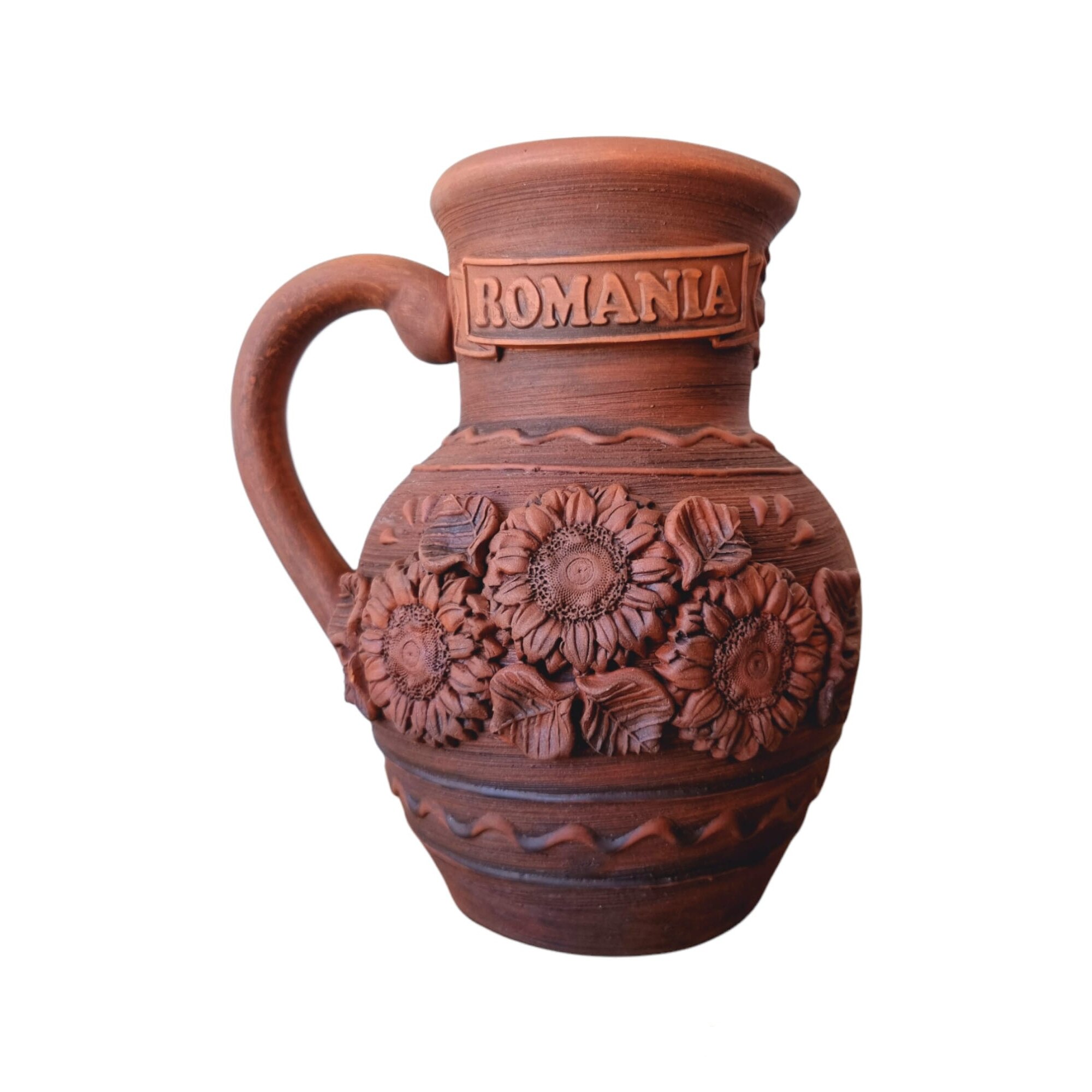 Ulcior modelat Romania, lucru manual, din lut rosu, capacitatea 1.8 L ...