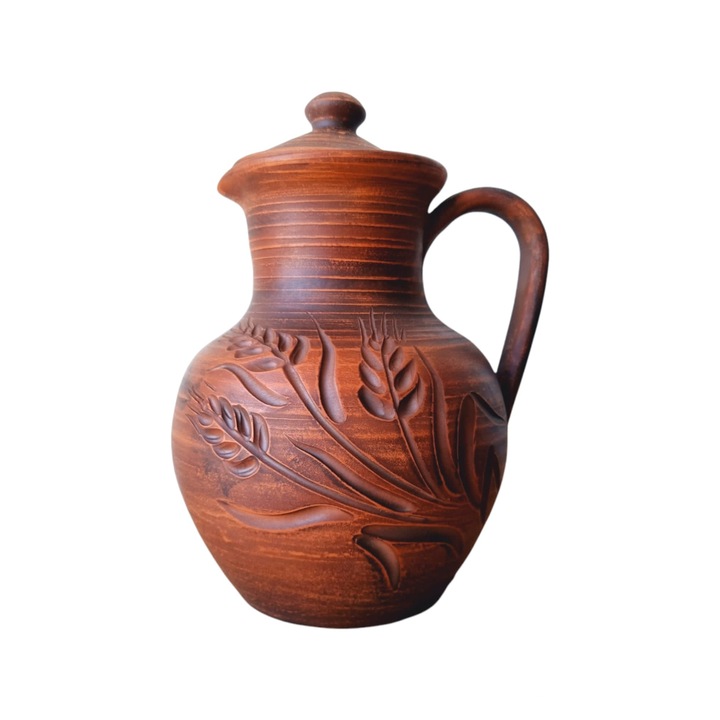 Ulcior incrustat Diveli, cu spic de grau, din lut rosu, capacitatea 3 L ...