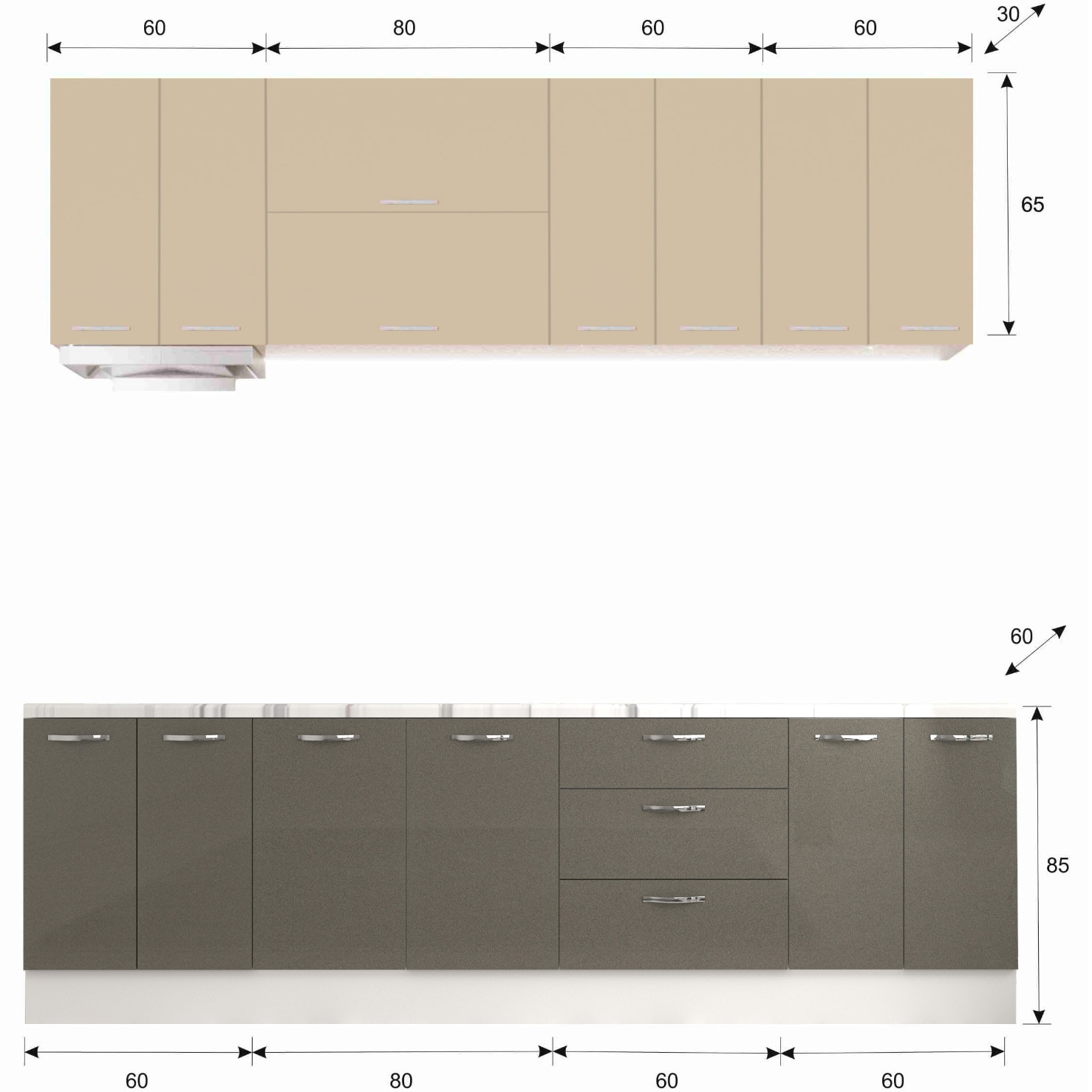 Set Mobila Bucatarie KringX Touch, 260x190x60 cm, MDF, culoare capucino ...