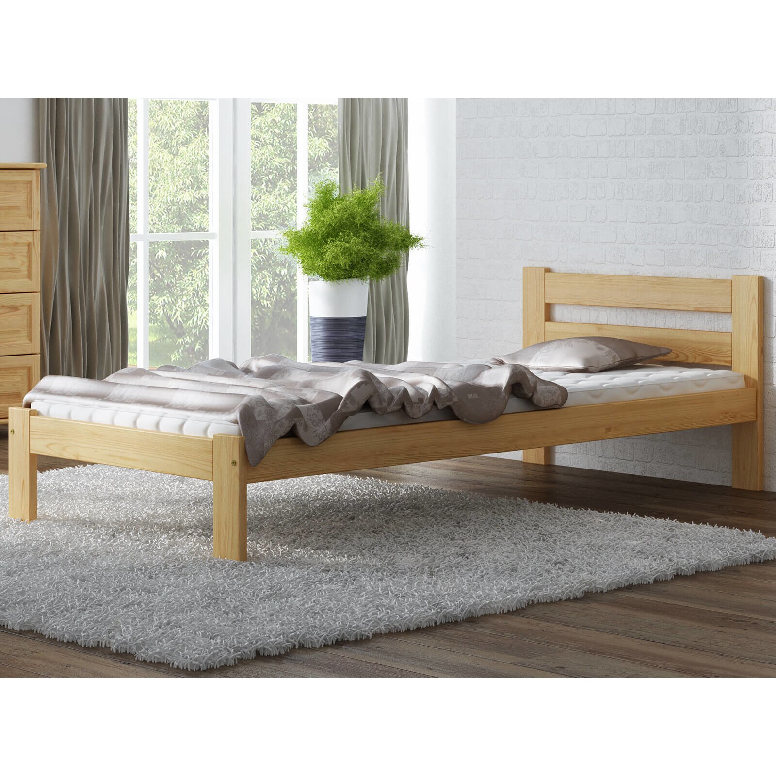 Pat din lemn Mato 90x200 EKO cu saltea de spuma Megana - eMAG.ro