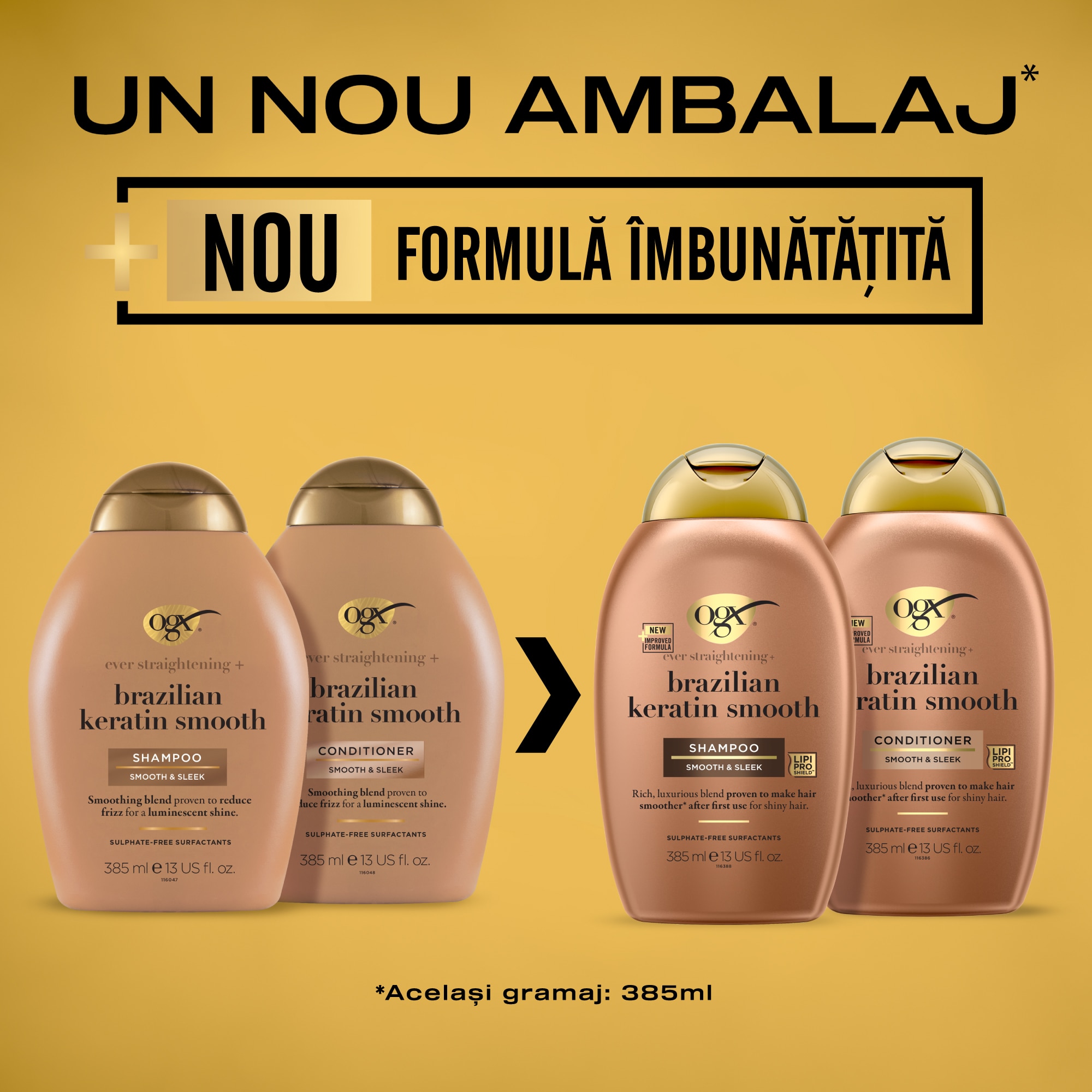 Balsam OGX Brazilian Keratin Smooth, pentru netezire de durata, cu uleiuri de cocos si avocado ...