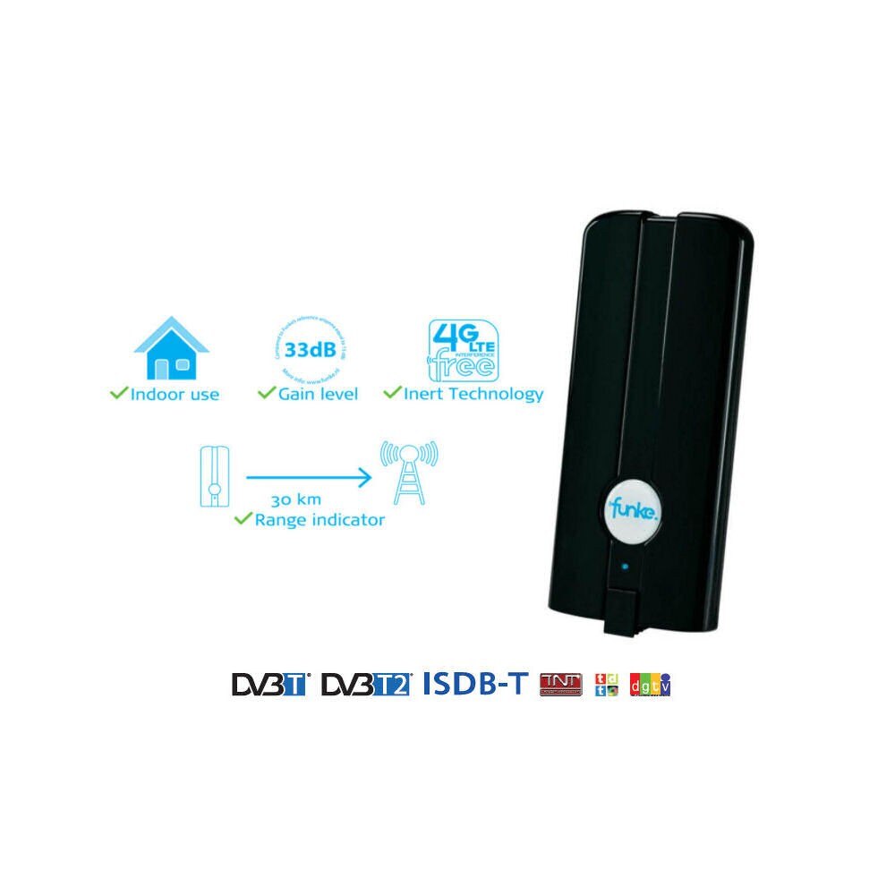 Активна антена Funke DSC-250 DVB-T, Вътрешна 32 dB, С усилвател и ...