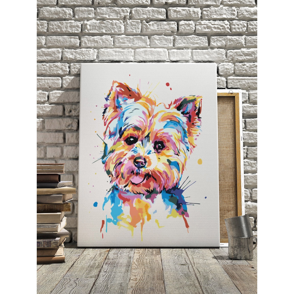 Set pictura pe numere Catel Yorkshire Terrier 1091, panza bumbac pe ...