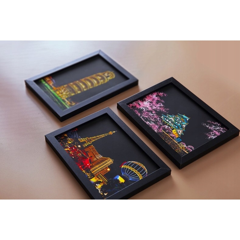 Set 4 planse de razuit, Model-Orase moderne, Cu pix din bambus, 20x14 ...