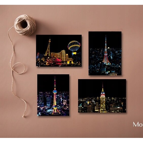 Set 4 planse de razuit, Model-Orase moderne, Cu pix din bambus, 20x14 ...