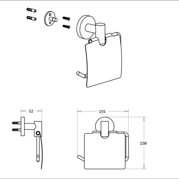 Suport pentru hartie igienica, F015, cu clapeta, cromat, 15 x 5.2 x 15 ...