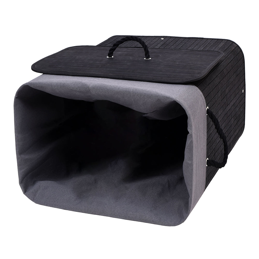 Cos de rufe pentru haine, dreptunghiular, din bambus, negru-gri, 80 l ...