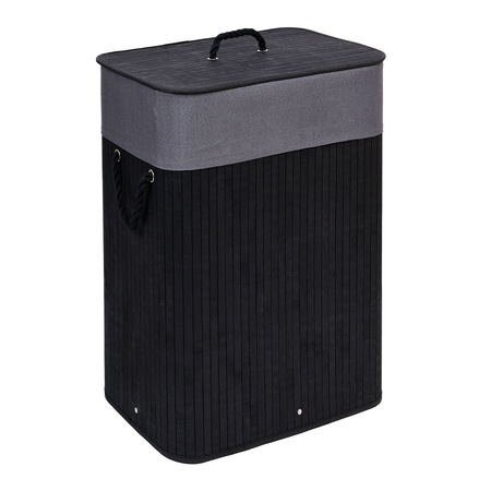 Cos de rufe pentru haine, dreptunghiular, din bambus, negru-gri, 80 l ...