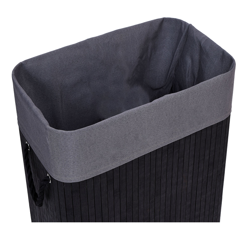 Cos de rufe pentru haine, dreptunghiular, din bambus, negru-gri, 80 l ...