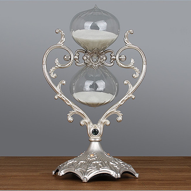 Clepsidra, clasic, corp din aliaj metalic, inima, argintiu, nisip alb ...