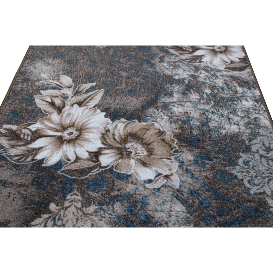 Traversa Mocheta cu Flori, gri/albastru, suport pasla 80 x 300 cm - eMAG.ro