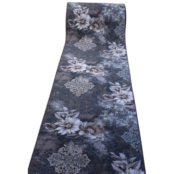 Traversa Mocheta cu Flori, gri/albastru, suport pasla 80 x 300 cm - eMAG.ro