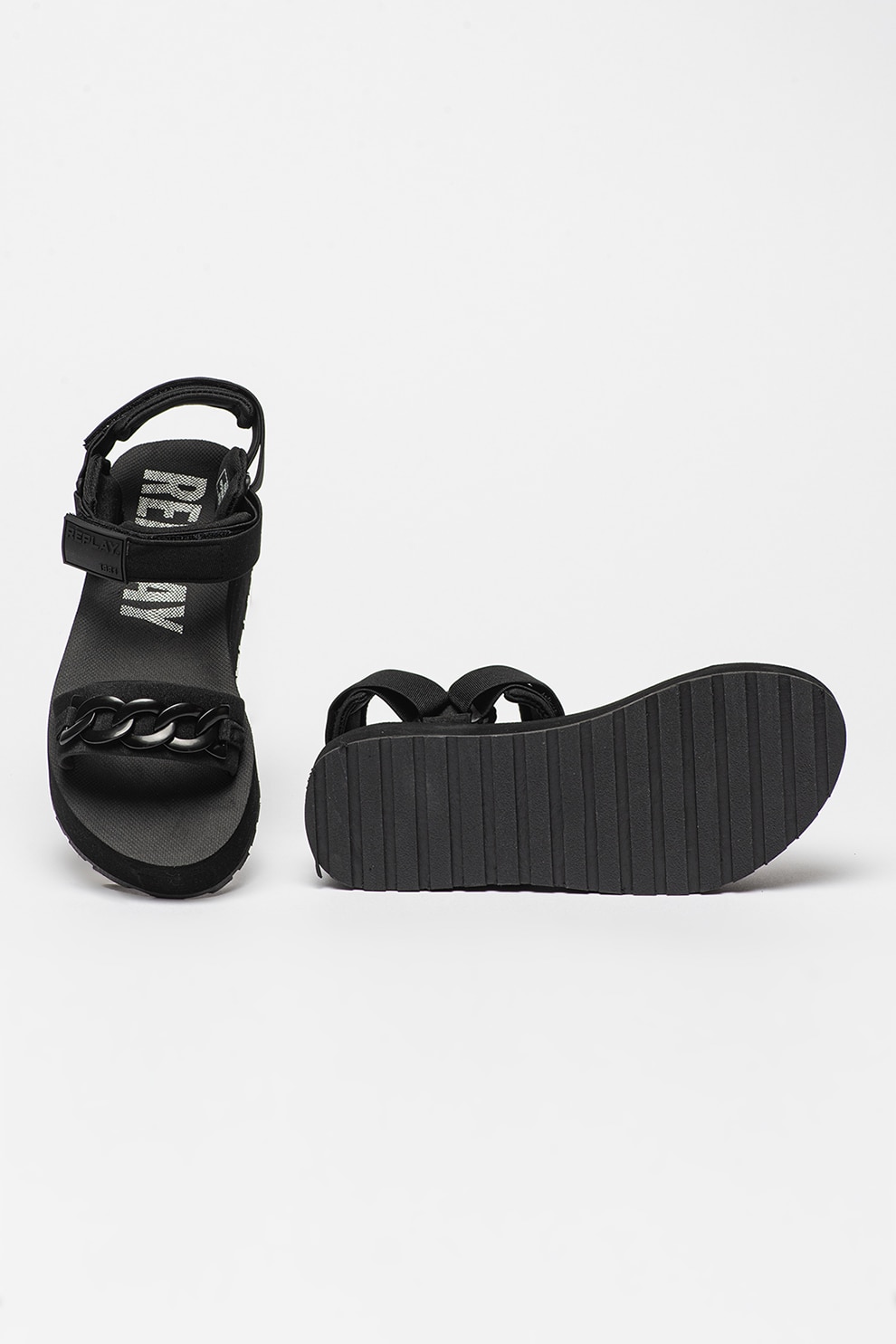 Replay, Sandale wedge cu detaliu lant, Negru, 37 - eMAG.ro