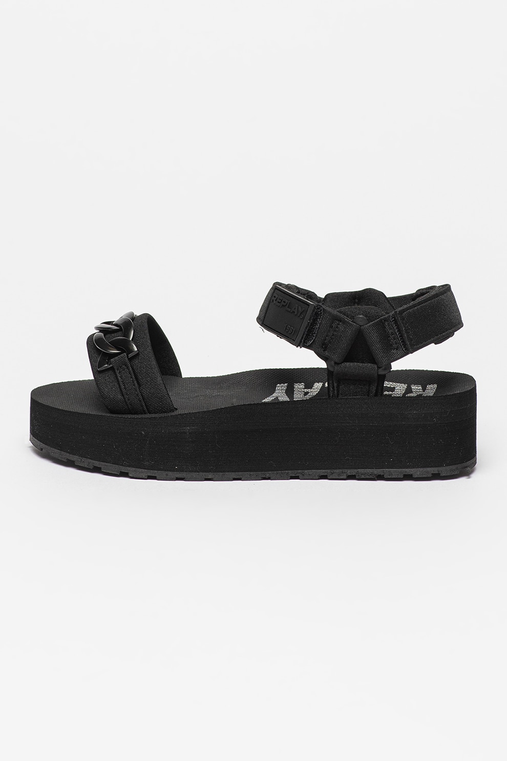Replay, Sandale wedge cu detaliu lant, Negru, 37 - eMAG.ro