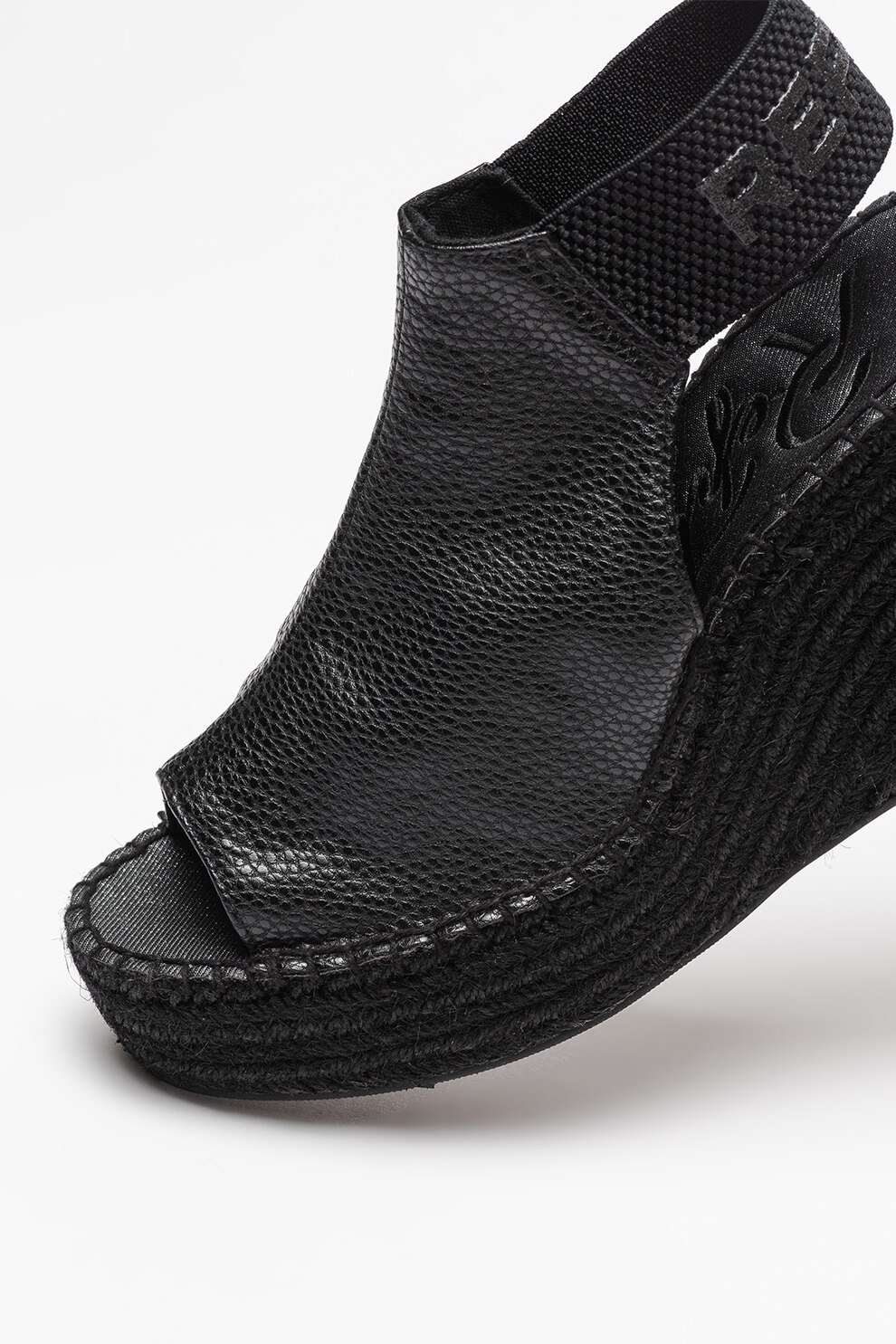 Replay, Sandale-espadrile de piele ecologica cu talpa wedge Tyne, Negru ...