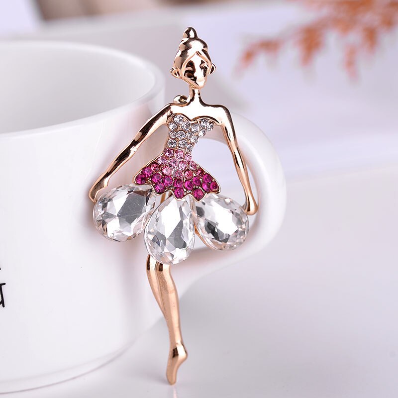 Brosa dama, Argint/Zirconiu, Model balerina, 6.9x3.5 cm, Multicolor ...