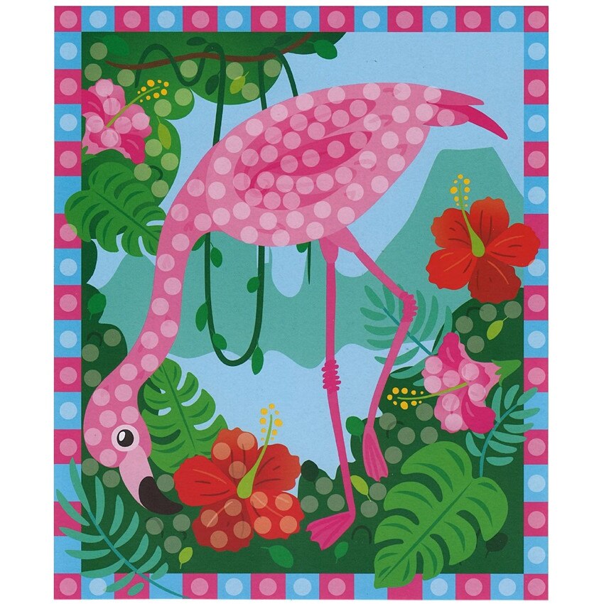 Set imagine mozaic cu patrate autoadezive - flamingo intre flori, 17 x ...