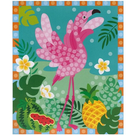Set imagine mozaic cu patrate autoadezive - flamingo intre fructe, 17 x ...