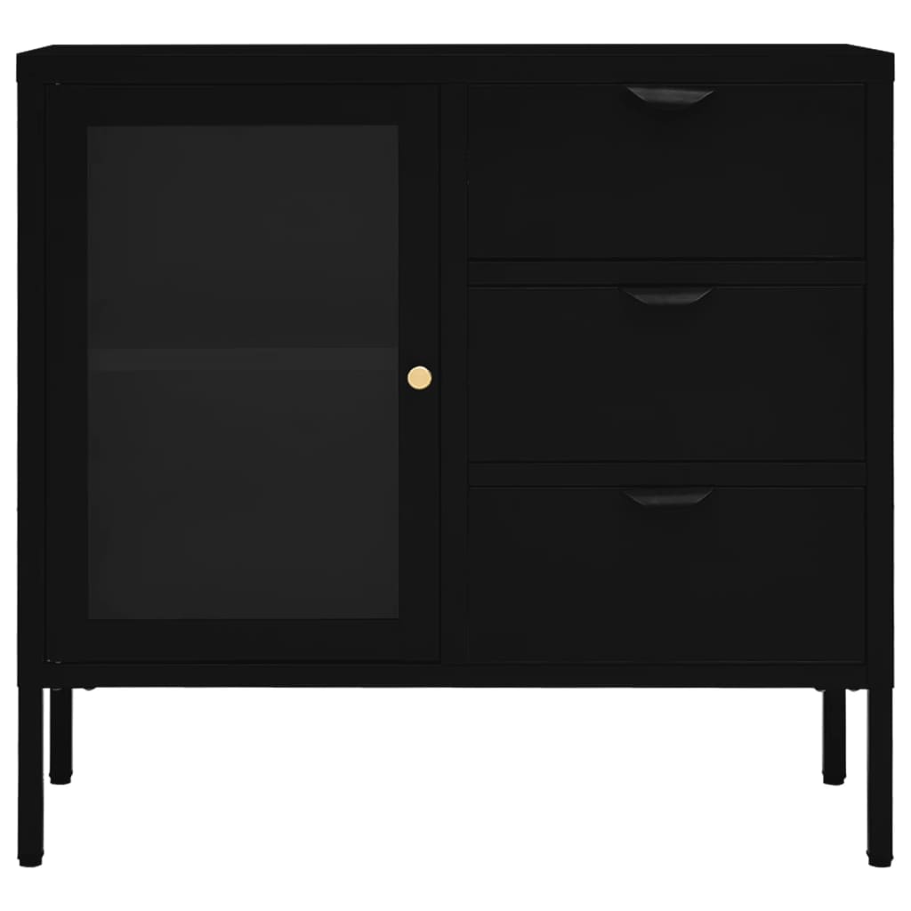 Comoda, Otel/Sticla, 75x35x70 cm, Negru - eMAG.ro