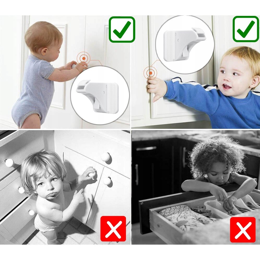 Set incuietori magnetice pentru sertare si usi de dulapuri, Zola, pentru siguranta copiilor, 4 ...