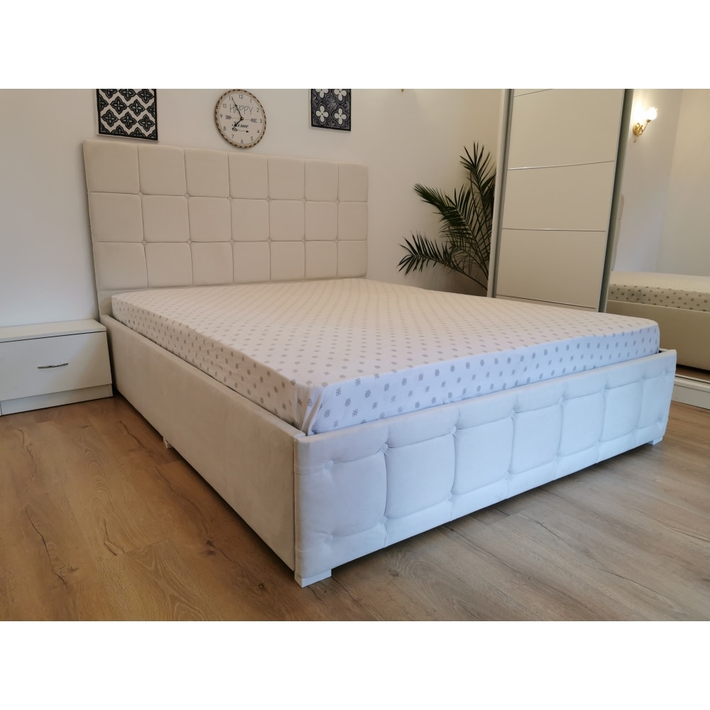 Pat cu Saltea, Mobila Coral, Alb Murdar, 160x200 - eMAG.ro