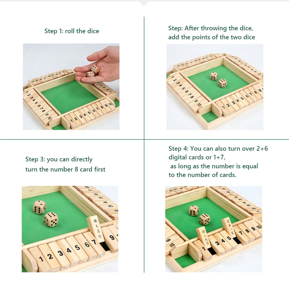 Joc Shut the box din lemn, 2-4 jucatori, nature - eMAG.ro
