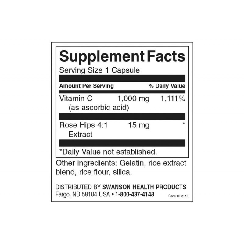 Swanson Vitamin C & Rose Hips Extract (Vit.C & Macese) 1000 mg, 30 Capsule - eMAG.ro