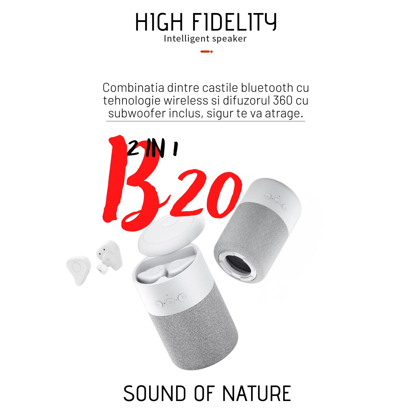 Casti Bluetooth 5.1 si Boxa portabila, Wireless, Handsfree, Control ...