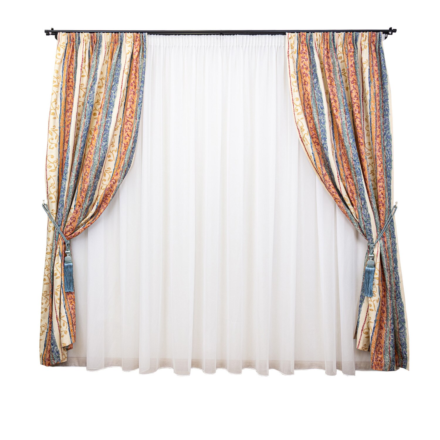 Set 3 piese draperii Hiko Nostalgie Garden crem cu flori 2x140x245cm si ...