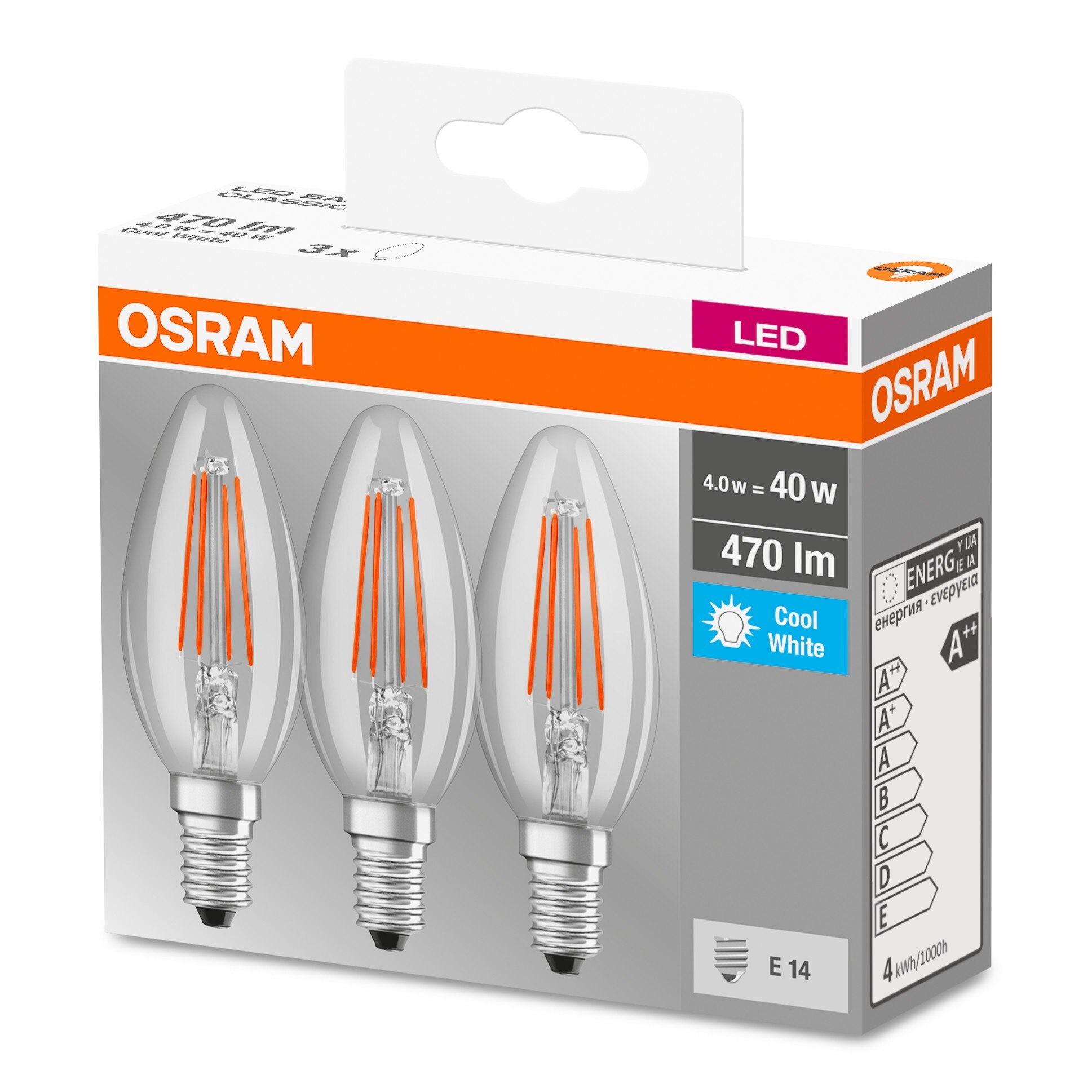 Set Bec Led Filament Osram Lumanare B40 E14 4w 470lm Lumina Neutra 4000