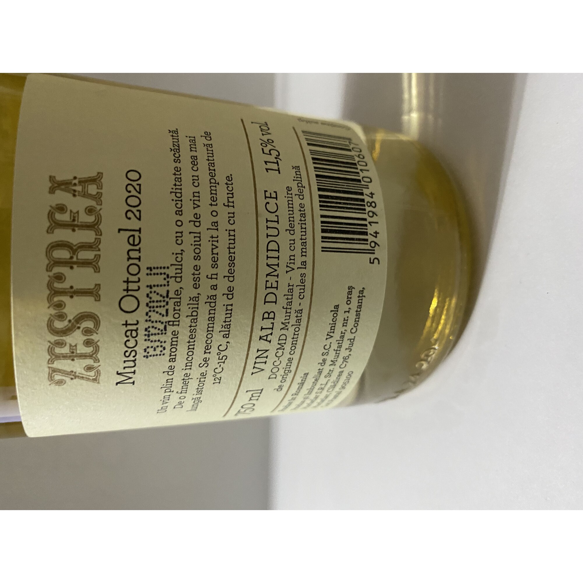 Vin alb Zestrea Muscat Ottonel productie an 2020, 750 ml, 11,5%vol ...