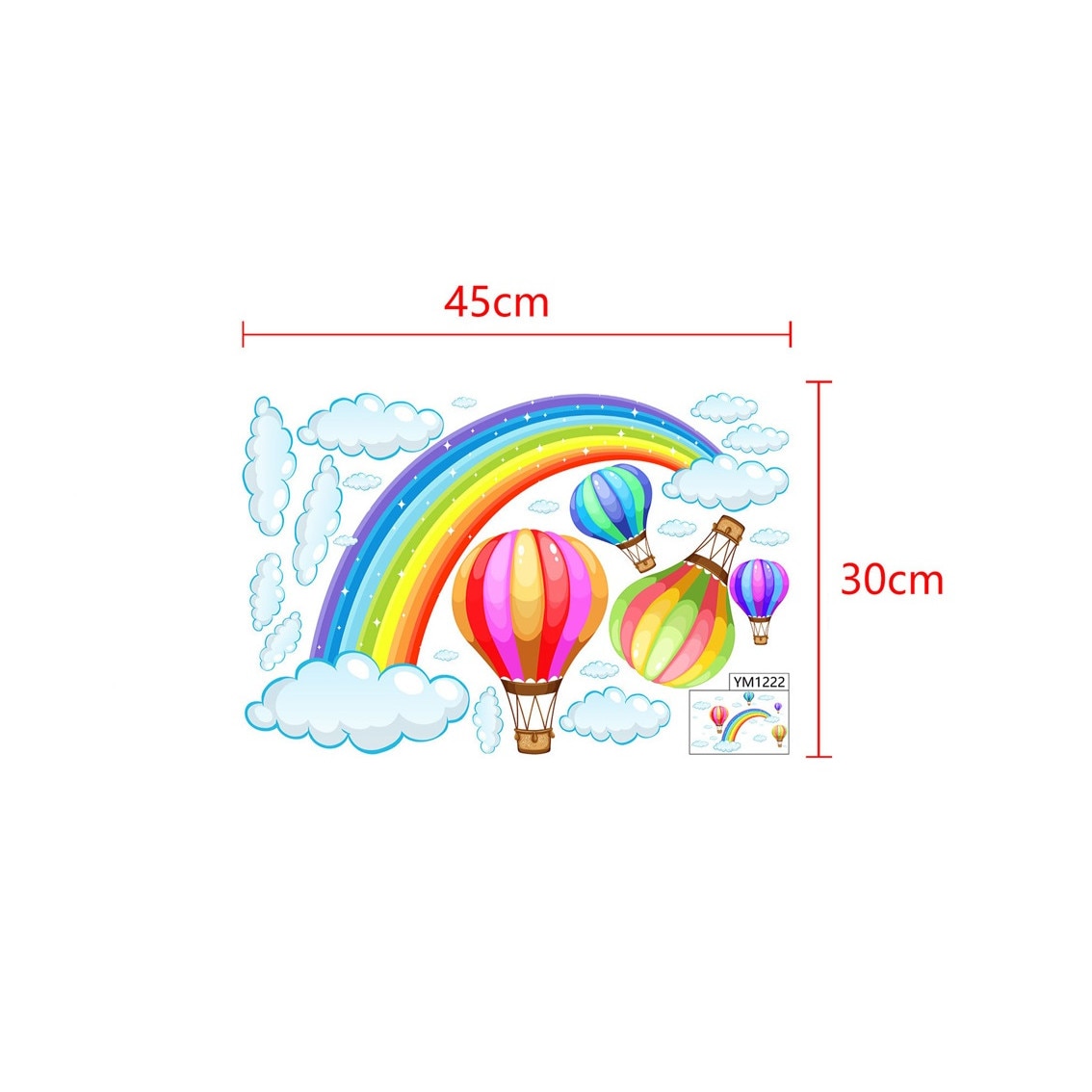 Sticker Decorativ Autocolant Curcubeu cu Nori si Baloane cu Aer Cald ...