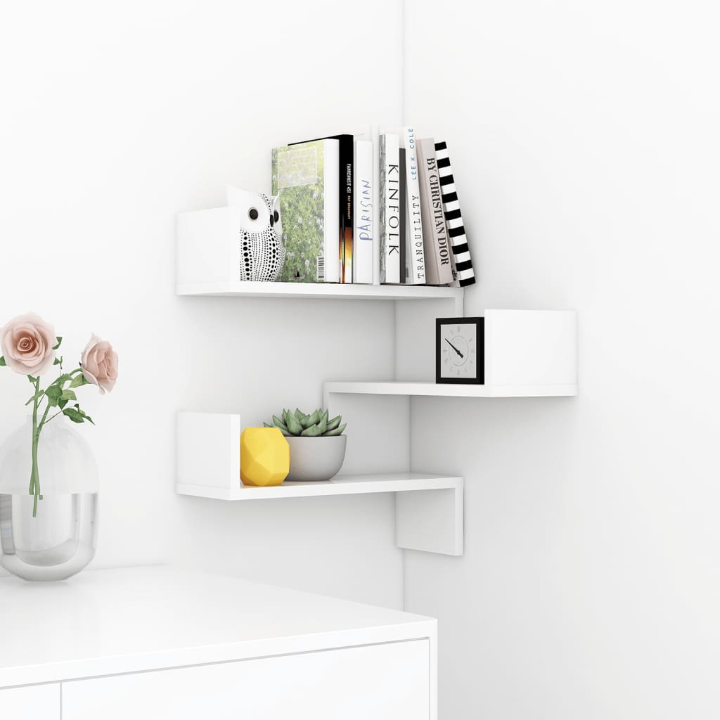 Raft de perete pe colt, alb extralucios, 40x40x50 cm, PAL, pentru ...