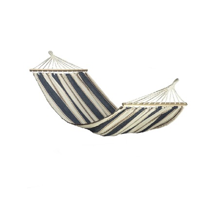 Hamac din bumbac si poliester, alb/albastru, pentru 1 persoana, cu husa ...