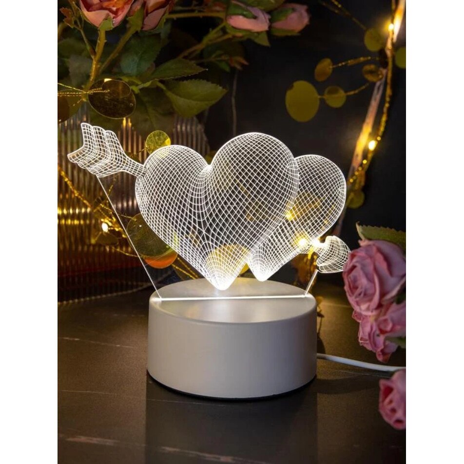 3D многоцветна декоративна лампа Сърце с USB захранване - eMAG.bg