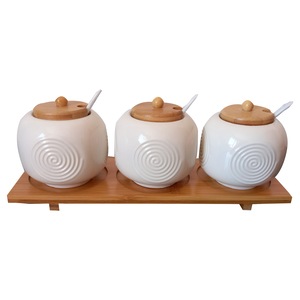 Set 3 borcanase pentru condimente cu capace, lingurite si suport ...