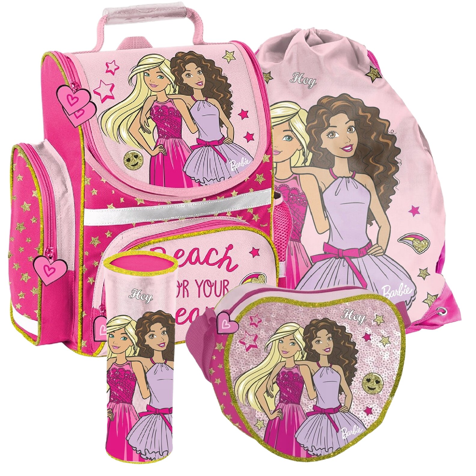 Set ghiozdan scoala, BARBIE, penar, sac pentru pantofi, Geanta de umar ...