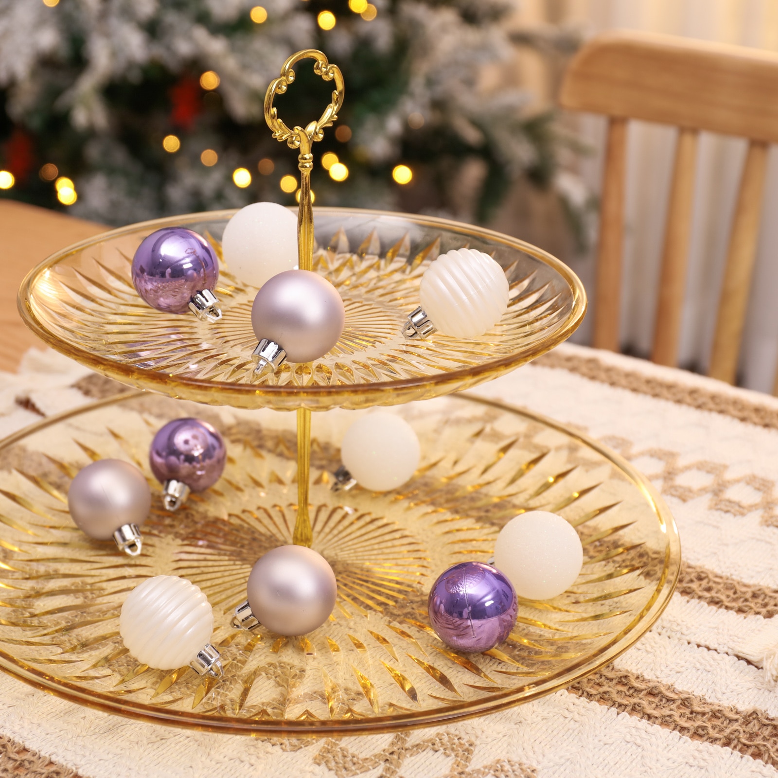 Комплект коледни топки за елха Kring, 24 броя, Пластмаса, 4 см, Бял ...