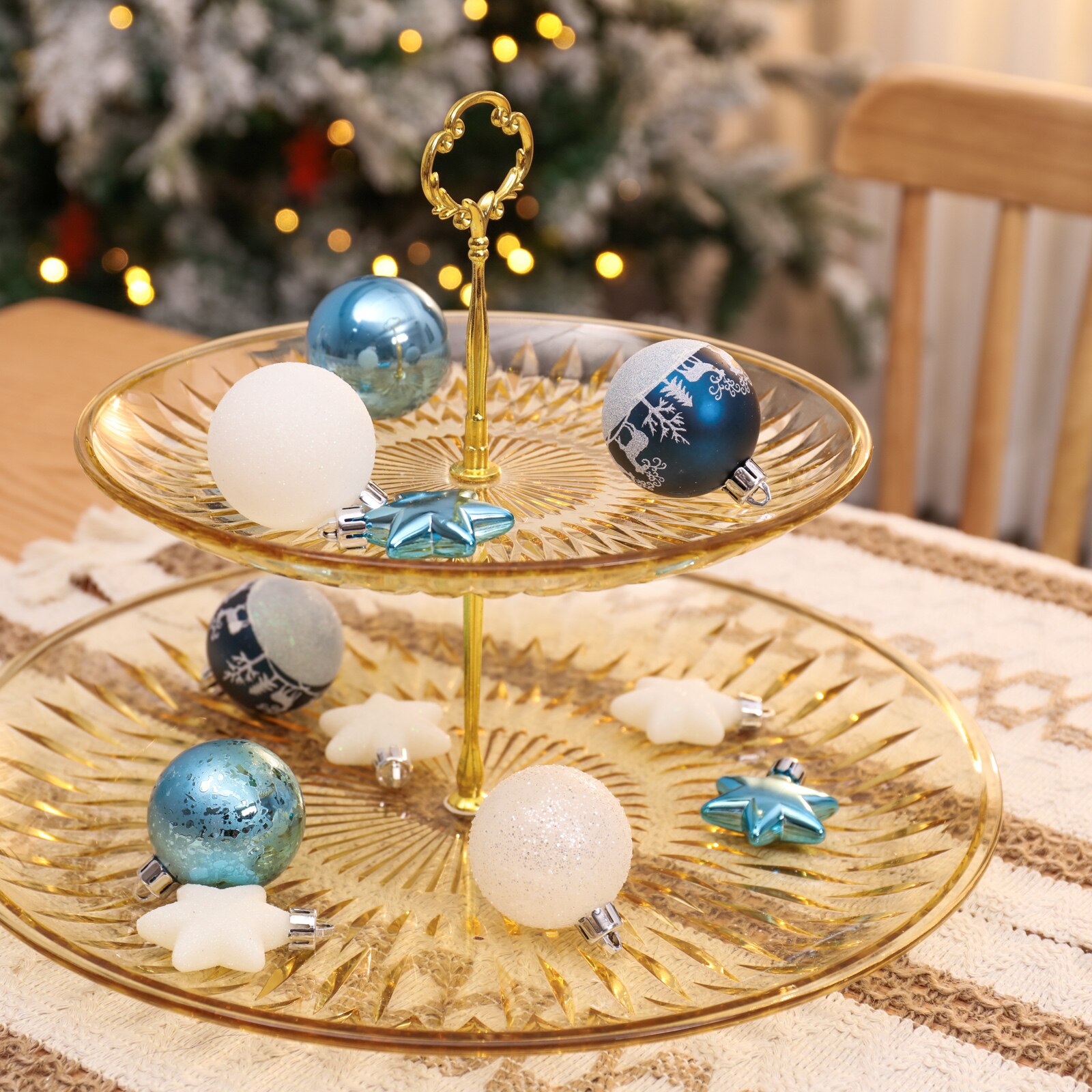 Комплект коледни топки за елха Kring, 35 броя, Пластмаса, 5 см, Бял/Син ...