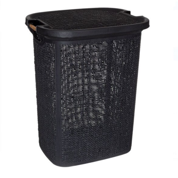 Cos de rufe, negru, manere din lemn, 46x37x57.5 cm - eMAG.ro