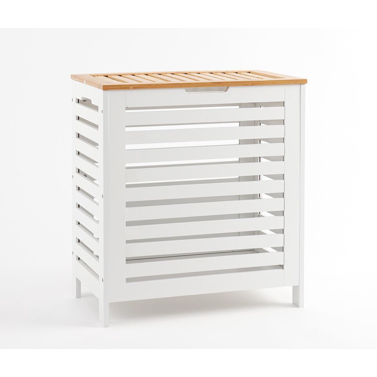 Cos rufe MDF alb si Bambus 75 litri, 50 x 30 x 55 cm - eMAG.ro