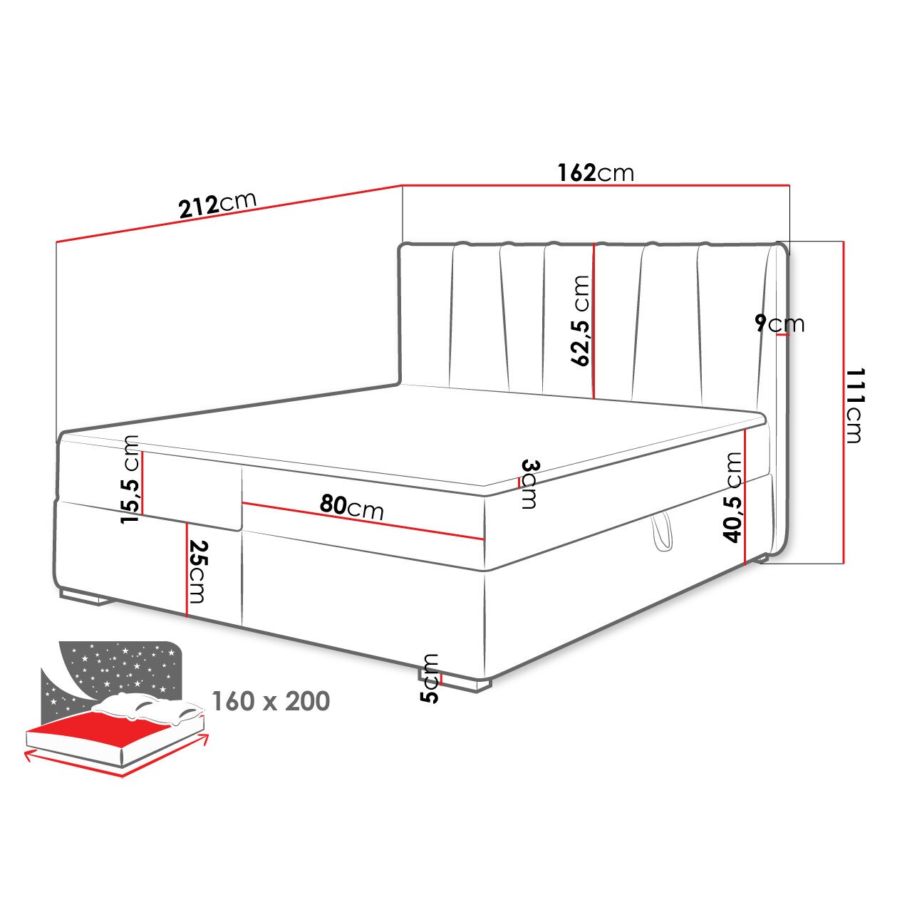 Pat matrimonial Jangcy, Mirjan24, 160x200 cm, gri - eMAG.ro