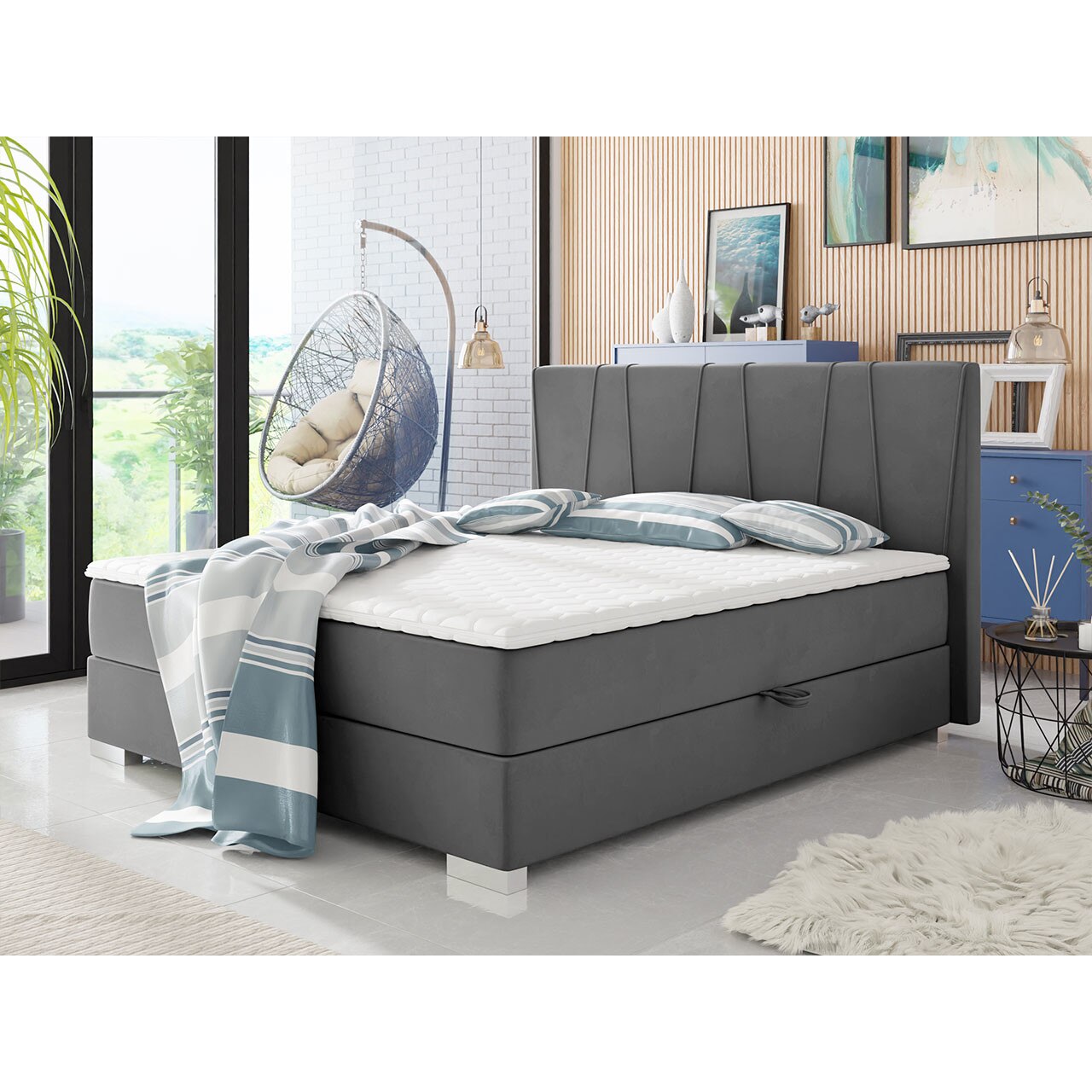 Pat matrimonial Jangcy, Mirjan24, 160x200 cm, gri - eMAG.ro