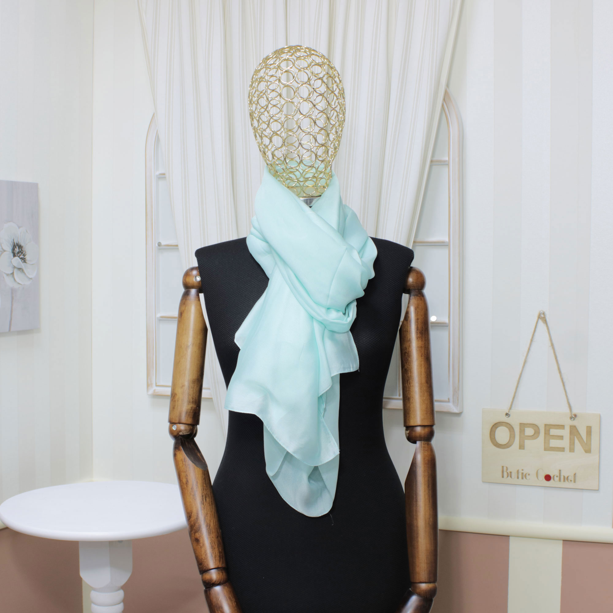 Esarfa de dama, Buticcochet, 100% matase, 180 x 90 cm, Verde menta ...