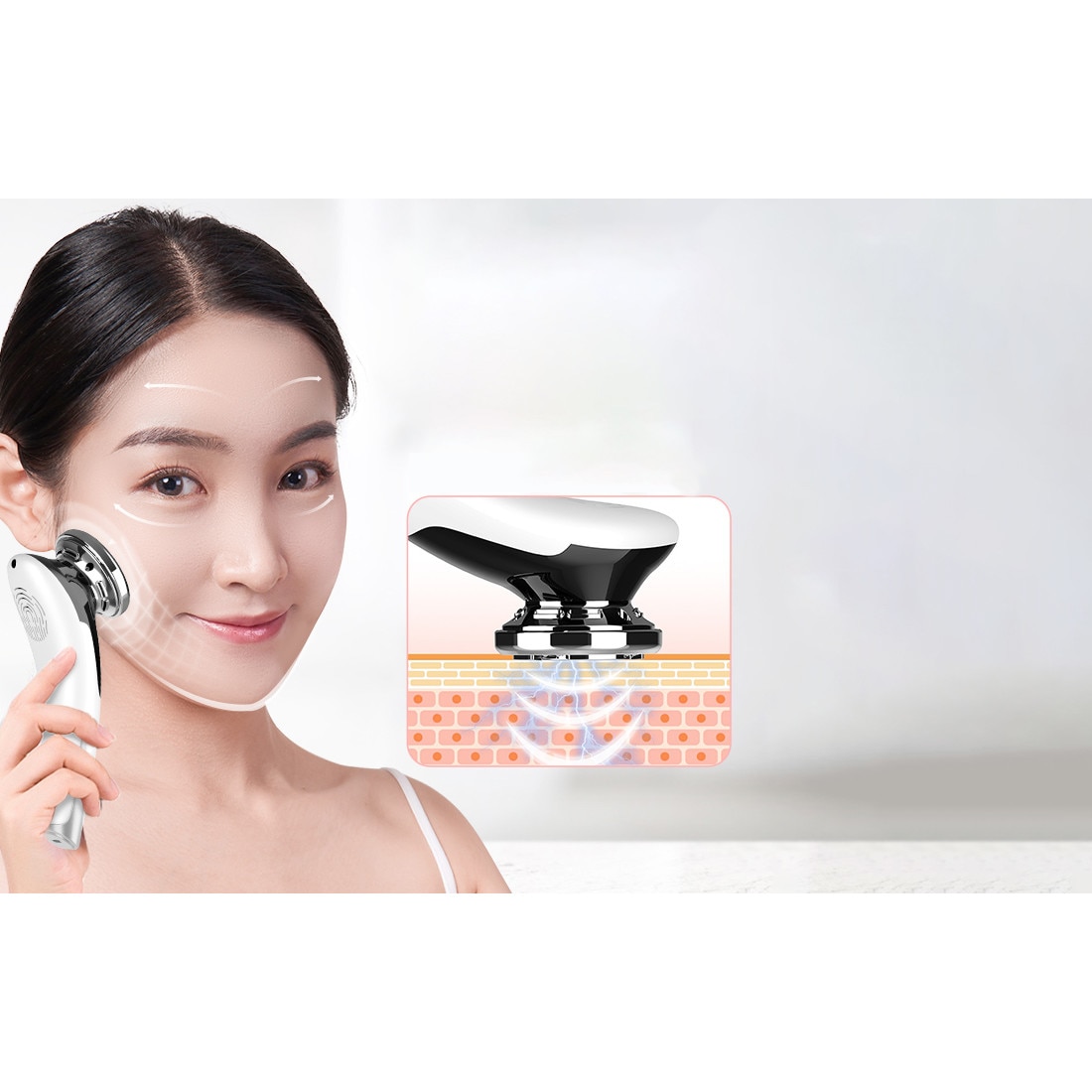 Aparat de masaj facial, ANLAN, EMS, ALDRY06-02, Alb/Negru, 10000 rpm, 5 Functii, 2 Tipuri ...